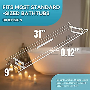 Bathtub Rack - Clear Acrylic Tray with Handles to Hold Book, Phone, Candles, Food, Wine & Tablet - Waterproof Caddy, Wide Frame, Fits Most Bath Tubs - Bathroom Accessories, Luxury Gifts for Women