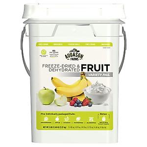 Mountain House Classic Bucket | Freeze Dried Backpacking & Camping Food | 24 Servings & Augason Farms Dehydrated and Freeze-Dried Fruit Variety Pail, 25-Year Shelf Life, Emergency Food Supply