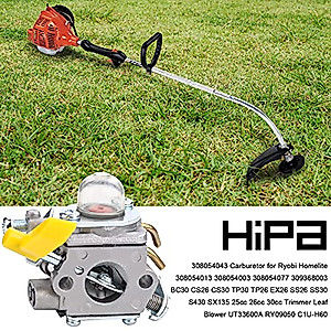 Hipa 308054043 Carburetor for Ryobi Homelite 308054013 308054003 308054077 309368003 BC30 CS26 CS30 TP30 TP26 EX26 SS26 SS30 SX135 25cc 26cc 30cc Trimmer Leaf Blower UT33600A RY09050 C1U-H60