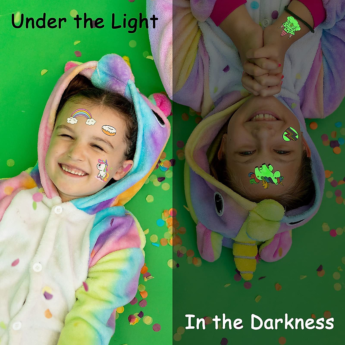 Maitys 20 Sheets 228 Pieces Luminous Unicorn Temporary Tattoos for Kids Glow in The Dark Tattoos Unicorn Games Toys for Girls Kids Birthday Party Supplies Decoration, 10 Styles