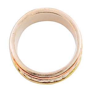 NOVICA Artisan Handmade Sterling Silver Meditation Spinner Ring Copper Brass Indian Floral No Stone [band Width 10 mm W] ' Floral Sheen'