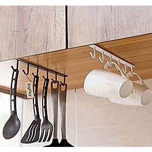 EigPluy 2pcs Mug Hooks Under Cabinet Cups Wine Glasses Storage Hook Multifunction Nail Free Coffee Cups Holder Kitchen Utensil Holder Ties Belts Scarf Hanging Hooks Rack Holder,White