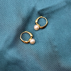 White Pearl Drop Earrings Sterling Silver Small Hoop Earrings with Pearl Huggie Hoops Earrings Studs for Women Golden Dainty Jewelry Gift
