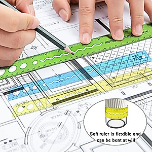 4 Packs Colorful Deformable Soft Plastic Ruler, Metric Transparent Flexible Ruler 12 inch,Straight Rulers for Schools, Offices, Families, and Kids, in Centimeters and inches
