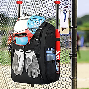 Baseball Bag Baseball Backpack with Shoe Compartment Lightweight Softball Bat Bag with Fence Hook Softball Backpacks for Girls Boys and Adult, T-Ball & Softball Equipment & Gear,Batting Glove, Helmet