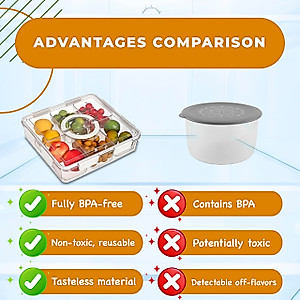 MUGA LARGE Divided Serving Tray with Lid & Handle- 6 Compartment Removable Snackle Box Charcuterie Container with 2 Silicone Tong, BPA-Free Fruit Storage Container.