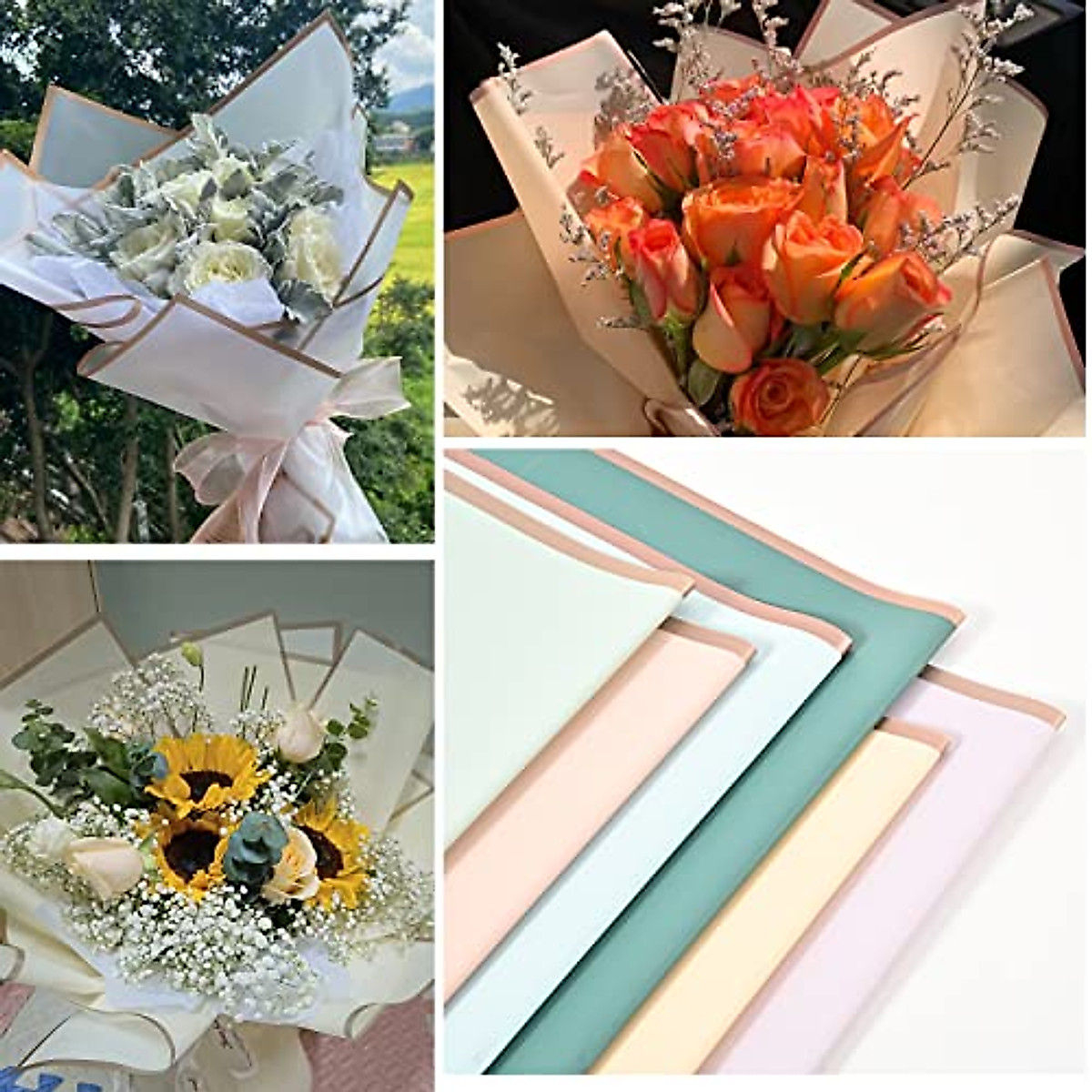 20 Sheet 10 Colors Gold Edge Flower Wrapping Paper, Florist Bouquet DIY Crafts Fresh Flower Bouquet Wrap Gift Box Packaging Material Florist Supplies,Waterproof Floral Wrapping,22.8*22.8 Inches