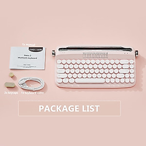 YUNZII Upgraded Wireless Typewriter Keyboard, Retro Aesthetic with Integrated Stand,Cute Round Keycaps, USB-C/Bluetooth Connection for Table, Phone, PC and Win/Mac/Android (B307, Baby Pink)