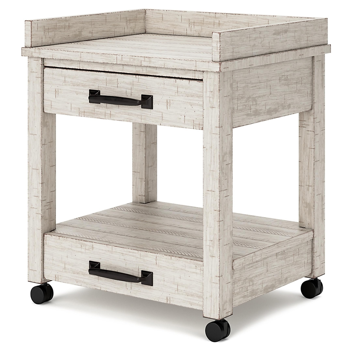 Signature Design by Ashley Carynhurst Rustic Farmhouse Printer Stand with Casters, Whitewash