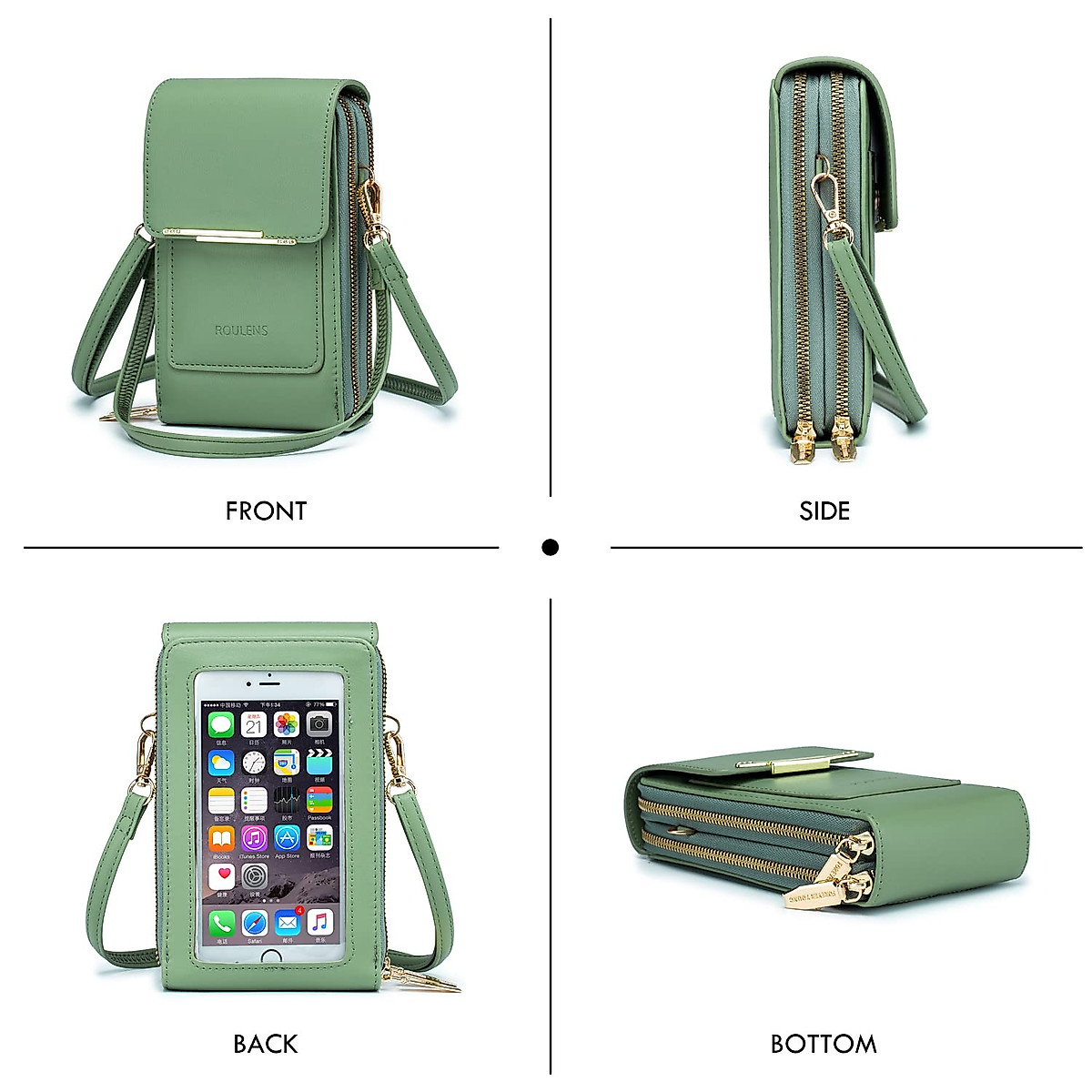 Roulens Small Crossbody Cell Phone Purse for Women, Touch Screen Bag Shoulder Handbag Wallet with Credit Card Slots