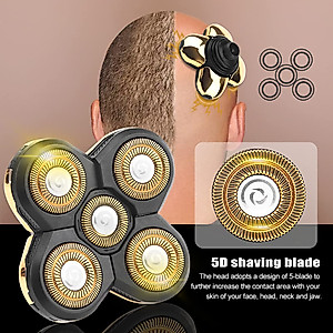 fayle 5 Heads Electric Shaver Replacement, Floating Washable Head Shaver Replacement Heads, Blade Razor Shaver Head for Men(Black+Gold)