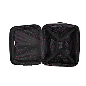 Betsey Johnson Designer Underseat Luggage Collection - 15 Inch Hardside Carry On Suitcase for Women- Lightweight Under Seat Bag with 2-Rolling Wheels (Stripe Roses)