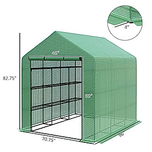Outsunny 8' x 6' x 7' Portable Greenhouse 4-Tier Walk in Greenhouse with Roll Up Zipper Door for Flower Herb Vegetable