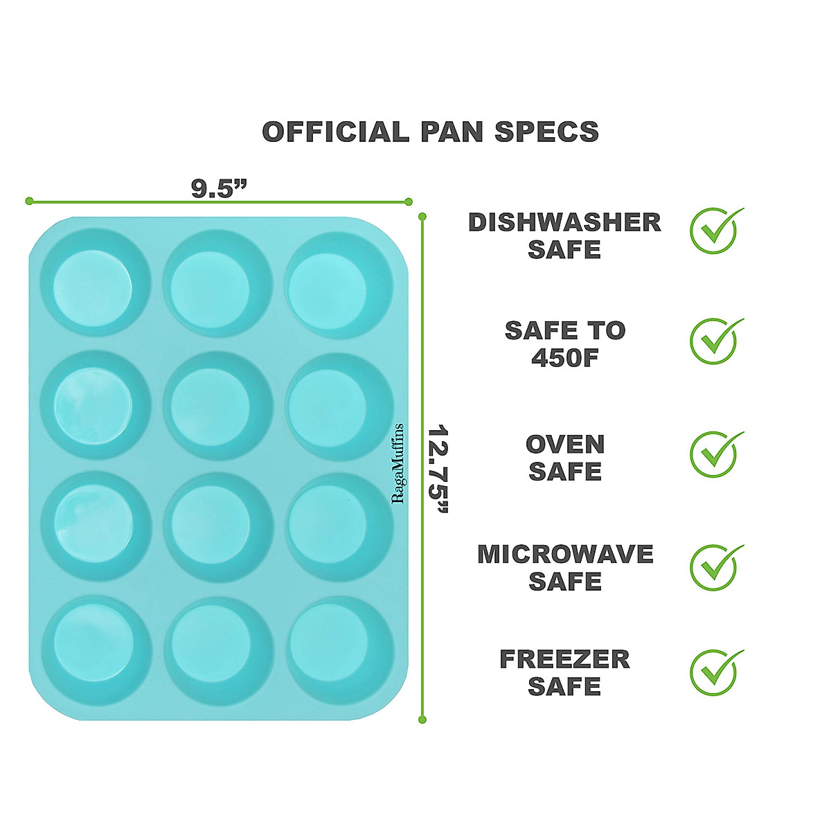 PDTXCLS HOMIEBUDS Silicone Baking Pan Cupcakes Muffins Mold 12 Cup 100% Non-Stick BPA Free Food Grade Silicone in Aqua- 1 pan by Ragamuffins