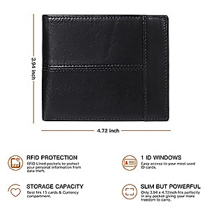GOIACII Wallets for Men Genuine Leather RFID Blocking Bifold Wallet With ID Window and 16 Credit Card Pockets