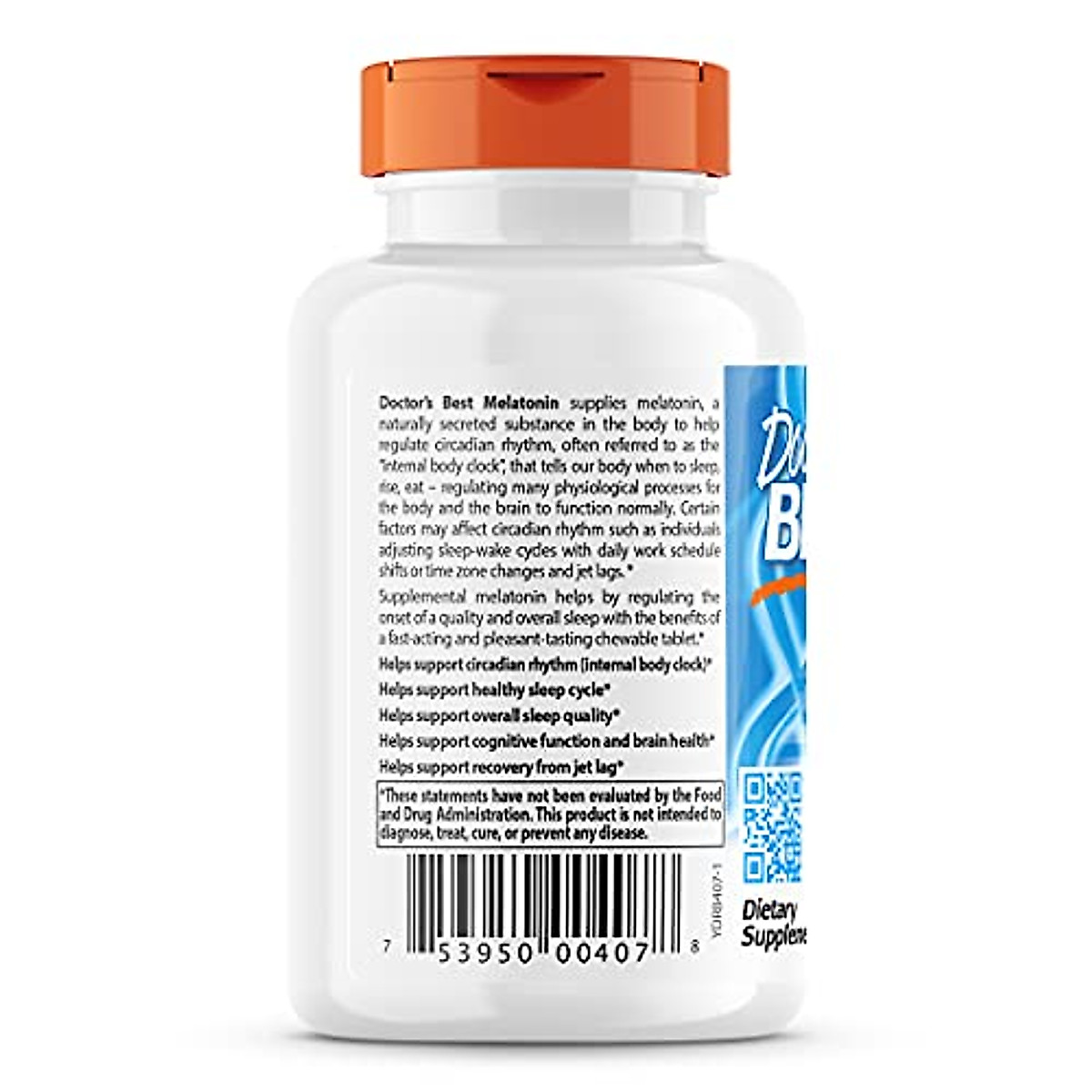 Doctor's Best Melatonin, Helps Promote Healthy Sleep, Jet-Lag, Brain Health & Cognitive Function, Non-GMO, Vegan, Gluten Free, 5 Mg, 120 Chewable Tablets