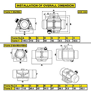 VEVOR AC Concrete Vibrator 110V, Motor Vibrating Motor 40W Single Phase AC Electric Vibrating Motor Aluminum Alloy Case 3600rpm Asynchronous Vibration Motor 2M Cable Concrete Vibrator IP65 Waterproof