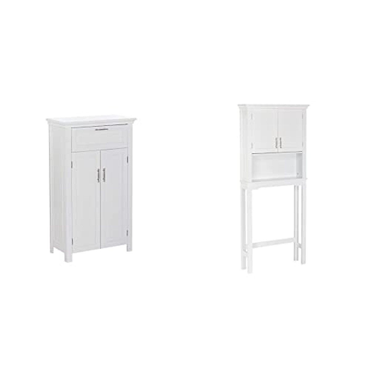 RiverRidge Somerset Two-Door Floor Cabinet, White & White Somerset Bathroom Over The Toilet Storage Spacesaver with Open Shelf and Two Doors