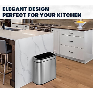 Alpine 20 Liter /5 Gallon Trash Can Open Top - Slim Stainless Steel Trash Can No Lid, Modern Silver Metal Wastebasket, Narrow Trash Can with Removable Trash Bin for Office Desk, Kitchen, Bathroom