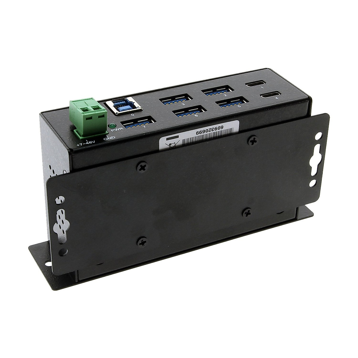 Coolgear USB-C 7 Port Hub 2X Type-C 5X Type-A - DIN Rail - Power Adapter