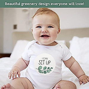 Baby Monthly Stickers | Greenery Botanical Baby Milestone Stickers | Boho Newborn Boy or Girl Stickers | Eucalyptus Month Stickers for Baby Boy | Gender Neutral | Unisex Sage Green Newborn Monthly Milestones (Set of 25)
