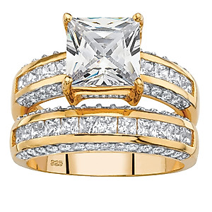 PalmBeach Yellow Gold-plated Sterling Silver Princess Cut Cubic Zirconia Bridal Ring Set Sizes 6-10 Size 7