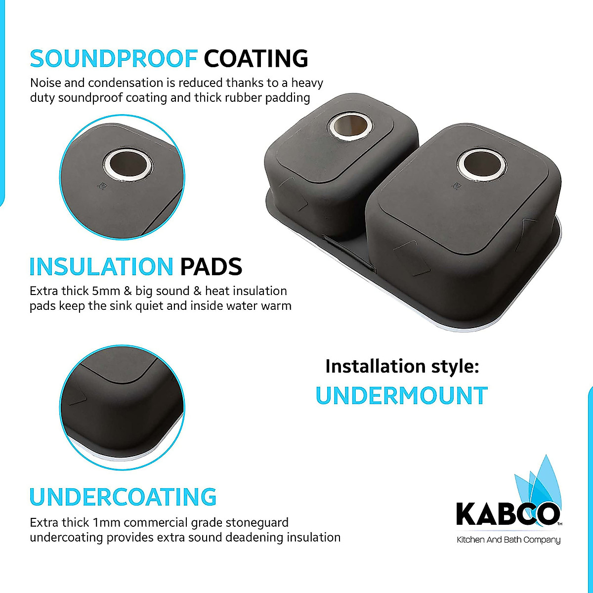 KABCO 32 Inch Double Unequal Bowl Classic Kitchen Sink with Sink Strainers, Sink Grids, Rolling Up Grid and a Removable Garbage Basket 16 Gauge Undermount Rust, Sound and Heatproof