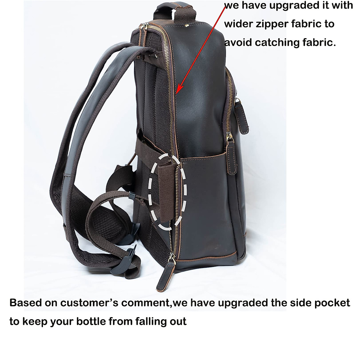 Fshsup leather backpack men,Laptop Bag College Bag,Business Laptop Backpack for Men15.6inch Daypack Backpacks Brown