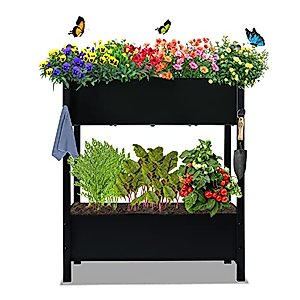 aboxoo Double Planter Raised Beds with Legs,Outdoor Metal Tall Planter Box Elevated Garden Bed for Vegetables Flower Herb Patio Backyard(22.6" L x 8.9" W x 31.5" H)