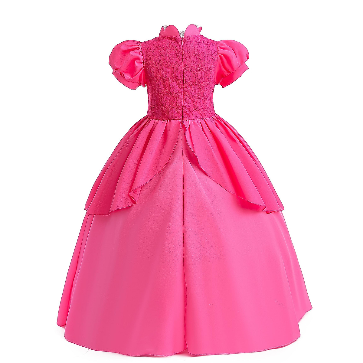 isswya Princess Peach Dresses for Kids Cosplay Super Brother Pink Princess Peach Costume Halloween Birthday Party Dress Up 11-12Y