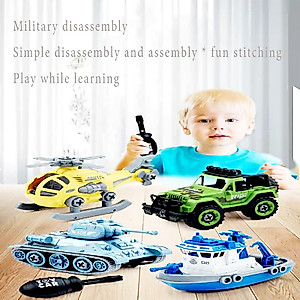 KAMINRUN Take Apart Truck Toys ，4 Pack Friction Powered Cars Construction Vehicles Toy Set Drilling Rig, Loader, Excavator, Road Roller for Year Old Boy Girl Kid Gift