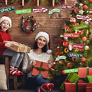 Christmas Tree Decorations, 16Pcs Grinch Christmas Ornament Paper Cards Hanging Welcome to Whoville Christmas Tree Decorations for Winter Christmas Furry Grinch's Lair Themed Party Favor Supplies