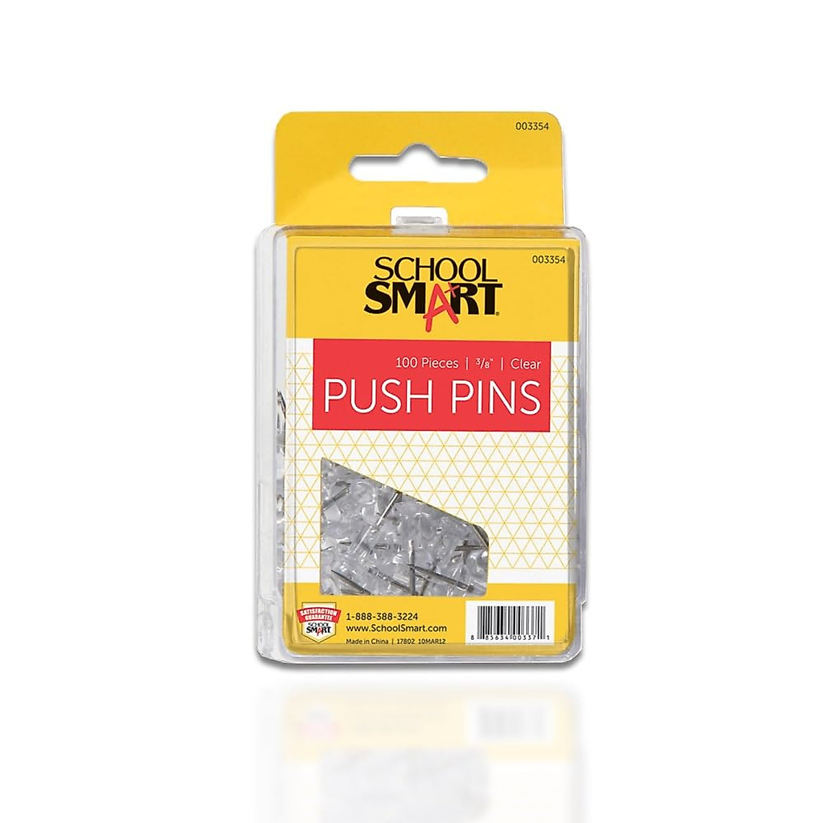 School Smart 003354 Clear Push Pin, 3/8" L (Pack of 100)