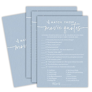 EXW Elegant Blue Bridal Shower Game Cards - Match These Movie Quotes - Engagement Party Cards, Newlyweds Party Decorations, Bridal Shower Game Supplies (30 Game Cards & 1 Answer Card) - A09