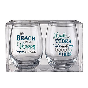 Lillian Rose Beach Life Wine Glass Set, 2 Count (Pack of 1), Clear