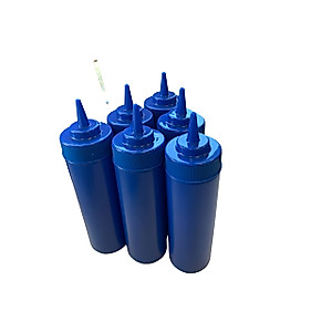 bark and lindy Blue BPA Free Food Prep 12 oz Plastic Condiment Squeeze Bottle with Twist On Cap for Hot Sauces Condiments Dressings (6)