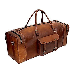 Cuero Leather Duffle Bag for Men & Women, Overnight Weekender Garment Duffel Bags for Travel with Free Toiletry Bag, Carry On Mens Weekend Bag for Traveling, Gym, Sports - 28 Inch, Brown