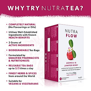 NUTRAFLOW - UTI Tea | Thrush Tea – Includes Horsetail, Yarrow & Goldenseal - Eases Discomfort Within The Urinary Tract & Kidney - 20 Enveloped Tea Bags - by Nutra Tea - Herbal Tea