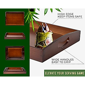 Set of 3 Premium Bamboo Serving Trays - Natural Finish | Stylish and Functional Platters for Exquisite Food Presentation |Brown Finish