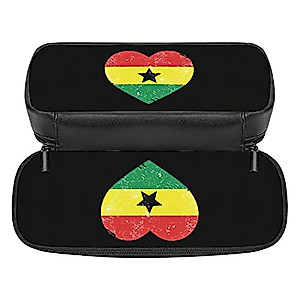 Ghana Retro Heart Flag Pencil Case PU Leather Pencil Pen Bag Large Capacity Pen Box Pencil Pouch Makeup Bag with Zip