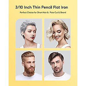 Wavytalk 3/10" Pencil Flat Iron for Short Hair, Edges and Touch-ups, Mini Flat Iron with Adjustable Temp & Anti-Pinch Design, Green