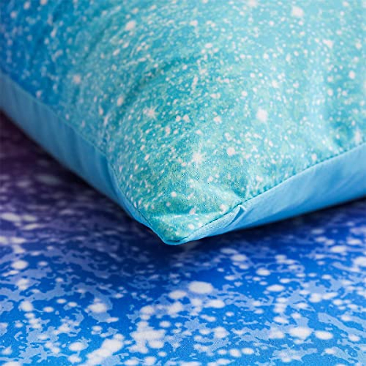 Holawakaka Kids Space Star Glitter Comforter Set Ombre Pink & Blue Print Gradient Bedding Set Twin Size (Pink Blue, Twin)