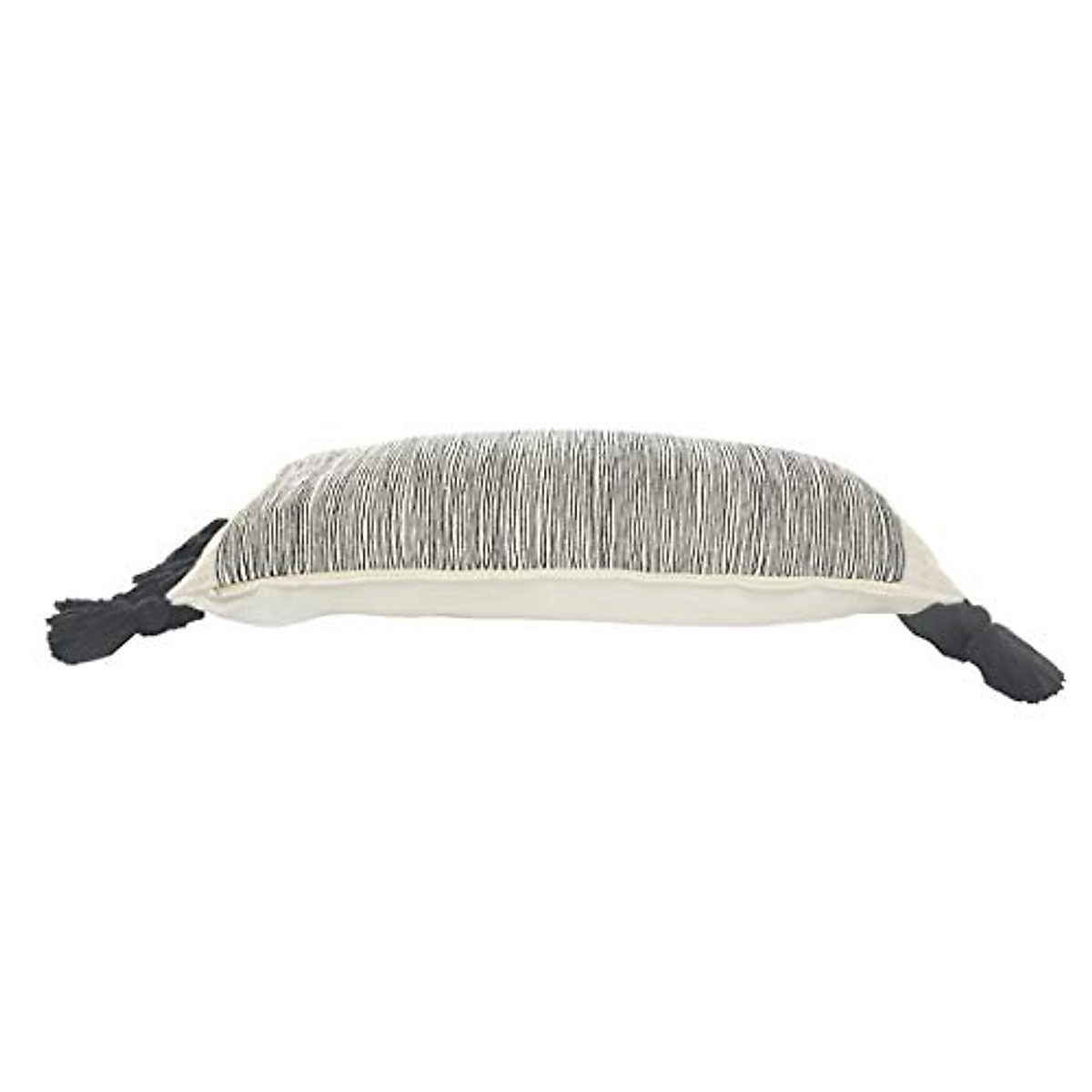 LR Home Distressed Fringe Pillow, 28"x12", Gray/Black/Ivory