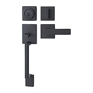 Amazon Basics Contemporary Single Cylinder Door Handleset with Stamford Lever, 64.3mmH Upper 294.5mmH lower, Matte Black