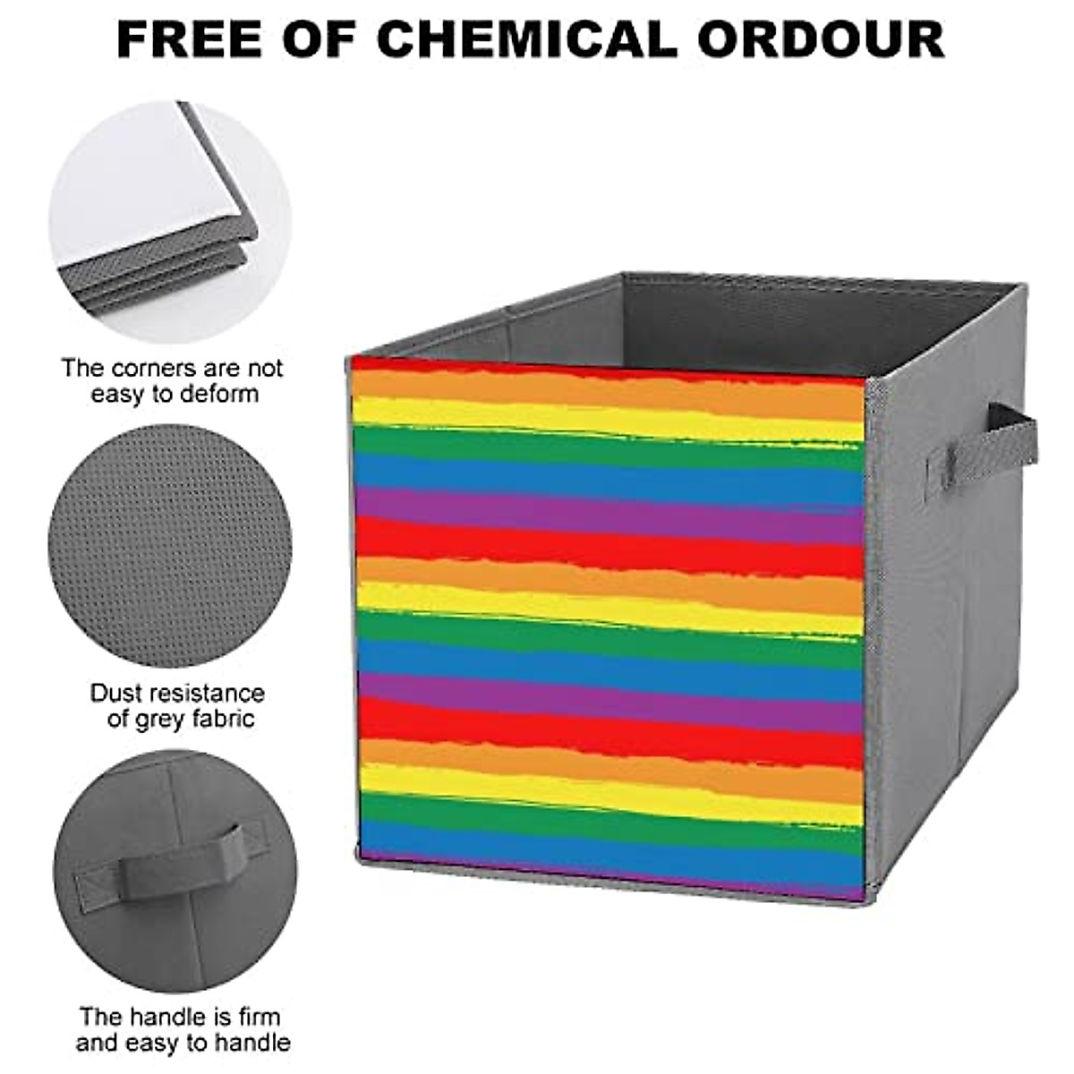 Rainbow Striped LGBT Flag Collapsible Storage Bins Basics Folding Fabric Storage Cubes Organizer Boxes with Handles