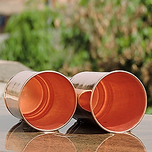 Pure Copper Tumblers Set of 2, UNLINED, UNCOATED and LACQUER Free | 350 Ml. (11.8 US Fl Oz) Traveller's Copper Cups for Ayurveda Health Benefits
