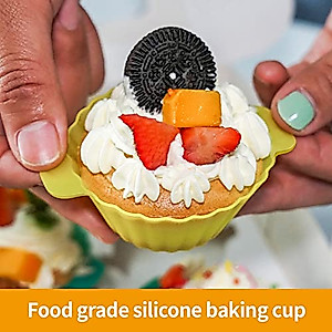 Silicone Cupcake Baking Cups 24 Pack Upgraded Reusable Muffin Liners Non-stick Cupcake Molds BPA Free, Dishwasher Safe