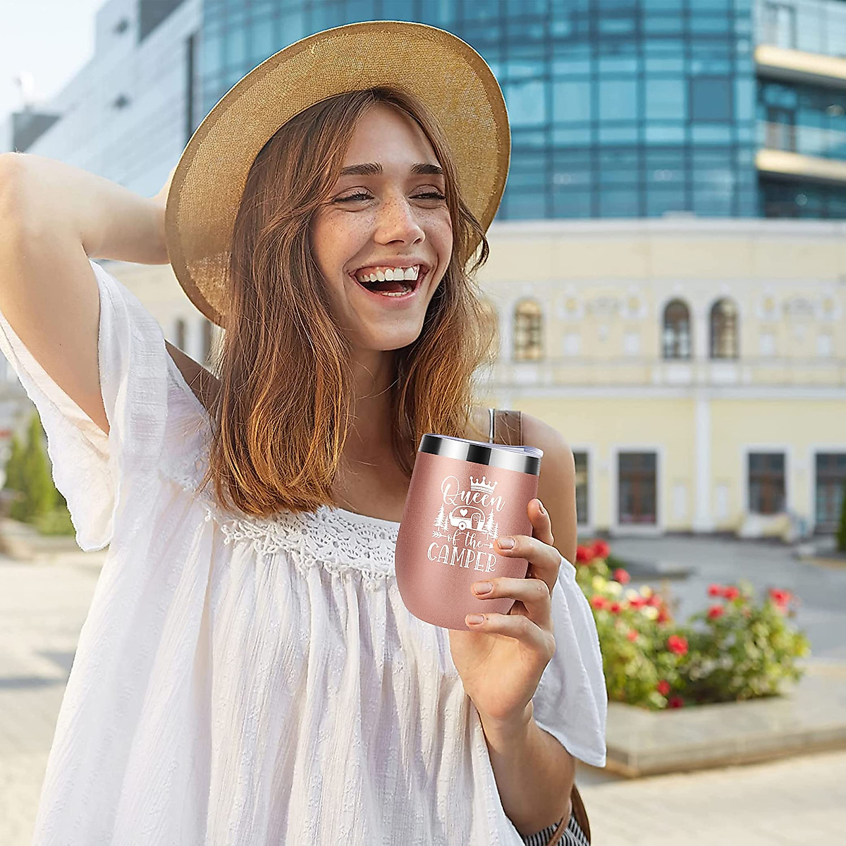 Hopedoit Camping Gifts Wine Tumbler 12OZ, Camping Gifts for Women, Camper Gifts, Gifts for Campers, Queen of The Camper, Gifts for RV Campers, Camping Gifts for Camper, Cool Gifts for Camping Lovers