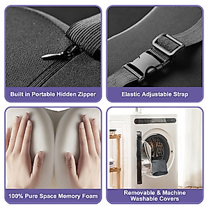 LIQUN Memory Foam Car Neck Pillow, Neck Support Pillow, Neck Support Pad Pain Relief, Adjustable Belt and Breathable Detachable, Suitable for Most Car Pillows Black