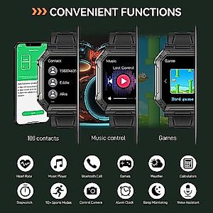 INEYES Military Smart Watch for Men (Make/Answer Call), HD Outdoor Rugged Tactical Smartwatch, Sport Fitness Tracker with Heart Rate Blood Pressure Sleep Monitor for iPhone Android Phones